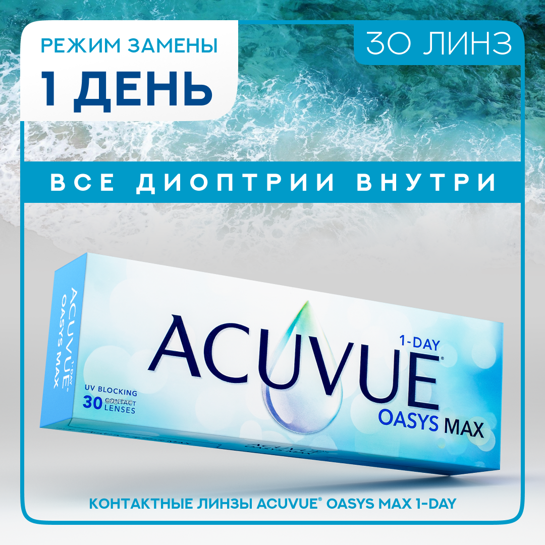 Контактные линзы Acuvue Oasys Max 1-Day R 9.0, D -0.75, 30 линз