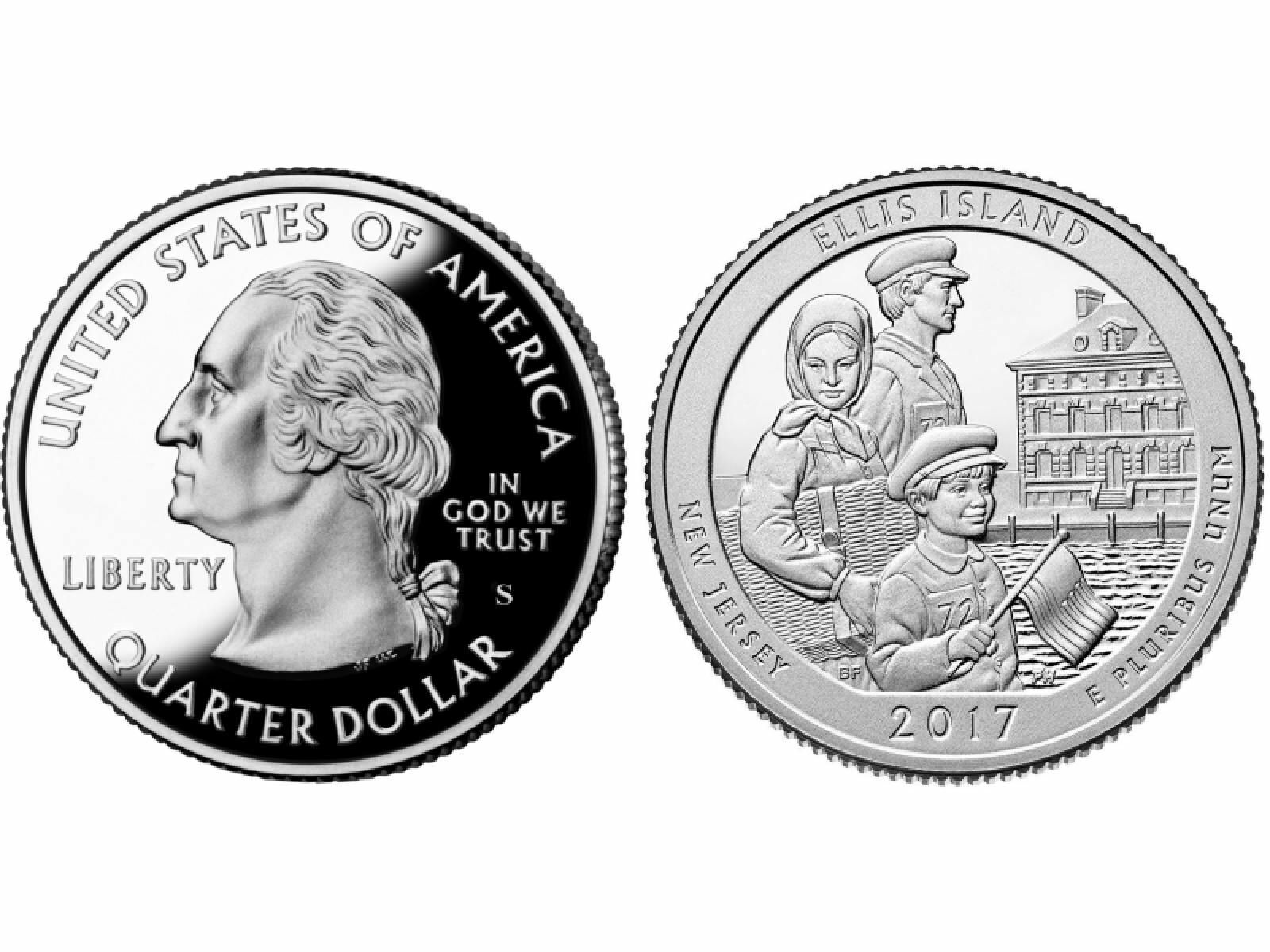 Монета квотер США 2017 г, (39-й) Национальный монумент острова Эллис (S)