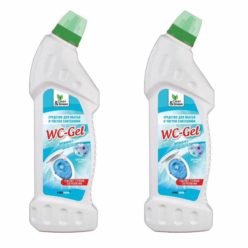 Clean&Green Средство для мытья и чистки сантехники WC-Gel, кислотное, 750 мл, 2 уп