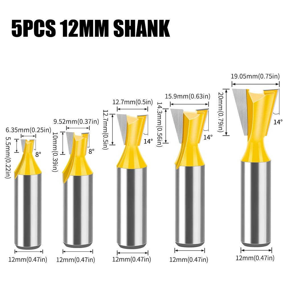 1 шт, 8 мм, 12 мм, хвостовик, набор фрез «ласточкин хвост», 14 градусов, деревообрабатывающий гравировальный фрезерный станок для дерева