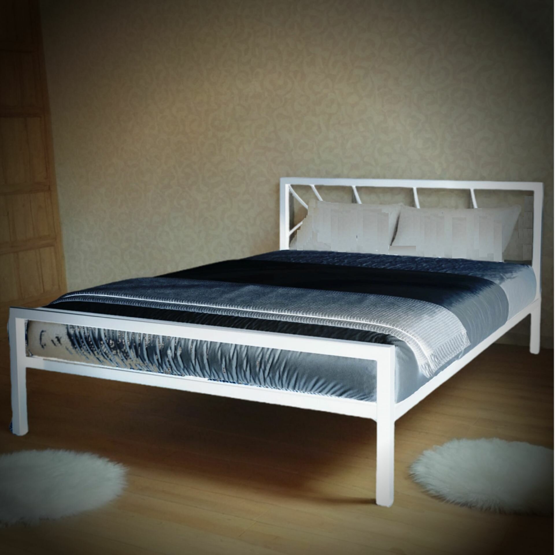 Кровать Loft Mebel "Вивьен", металл, белая муар, 140x200х25 см