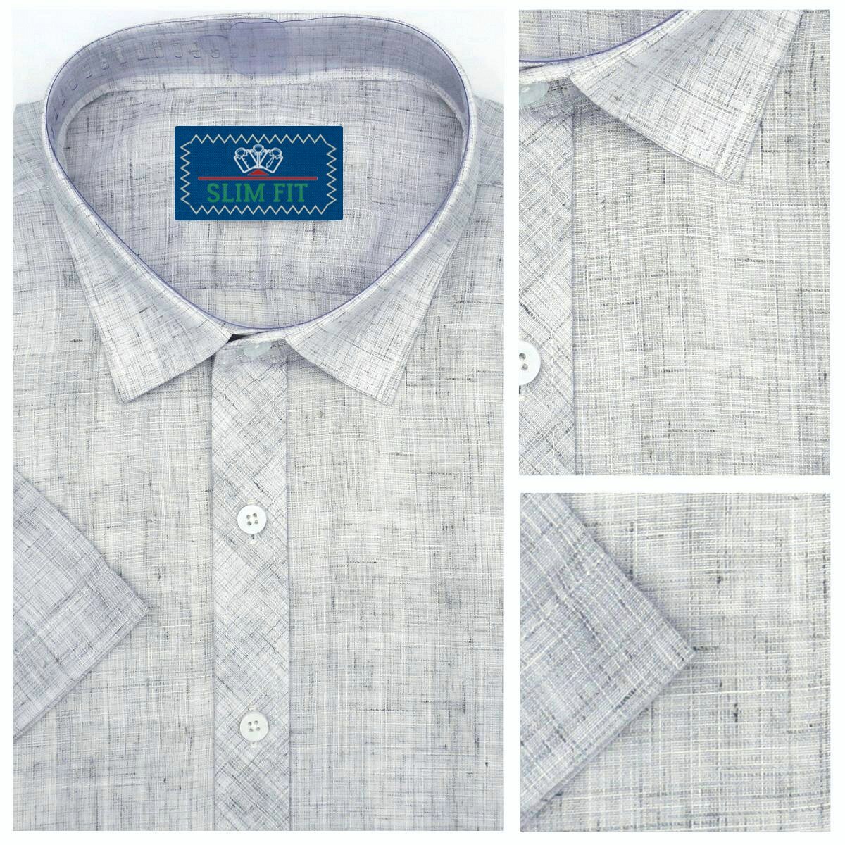 Рубашка Рубашка мужская с коротким рукавом, приталенная, светлая сорочка, на пуговицах, рубаха на любой сезон, стильный фасон одежды, серая, однотонная, без карманов, летняя