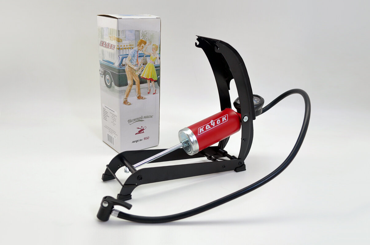 Ножной насос качок Н50, одноцилиндровый, с механическим манометром, черный