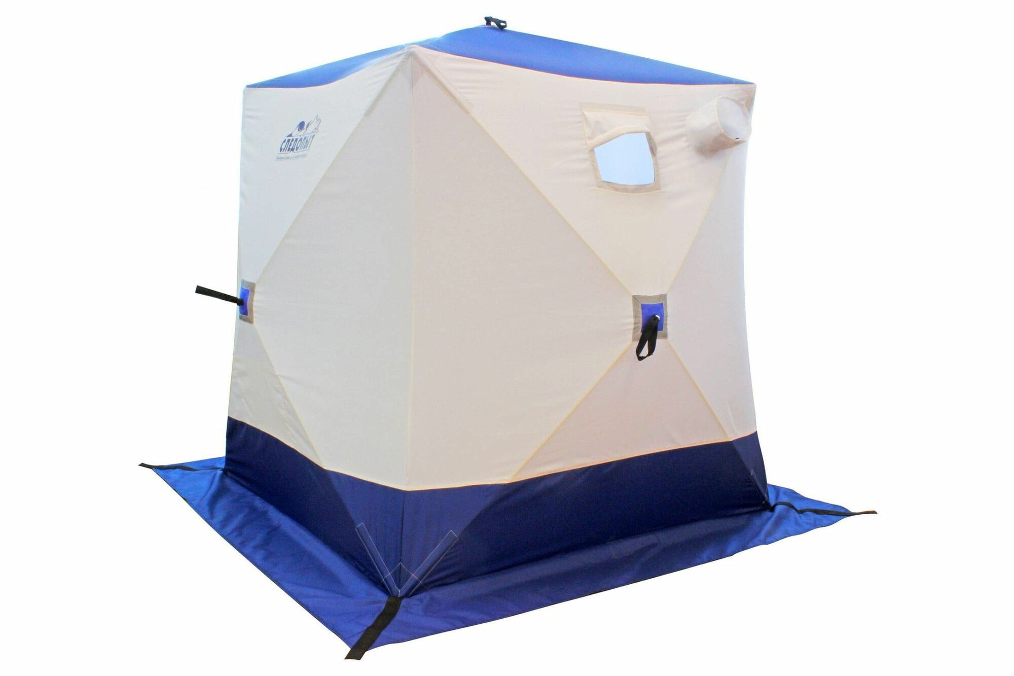 Палатка зимняя куб следопыт 1,8 х1,8 м, Oxford 240D PU 1000, 3-местная , цв. бело-синий PF-TW-04