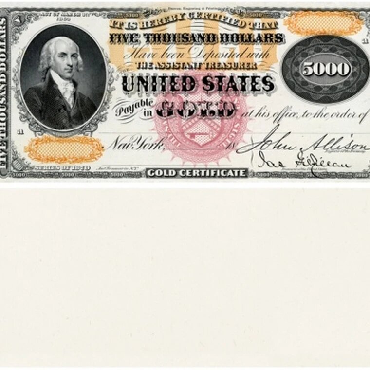5000 долларов 1863 США золотой сертификат, сувенирная копия, банкноты и купюры редкие коллекционные