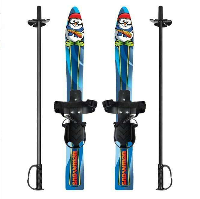 Детские пластиковые лыжи для начинающих лыжников на двойной доске со снежными палками