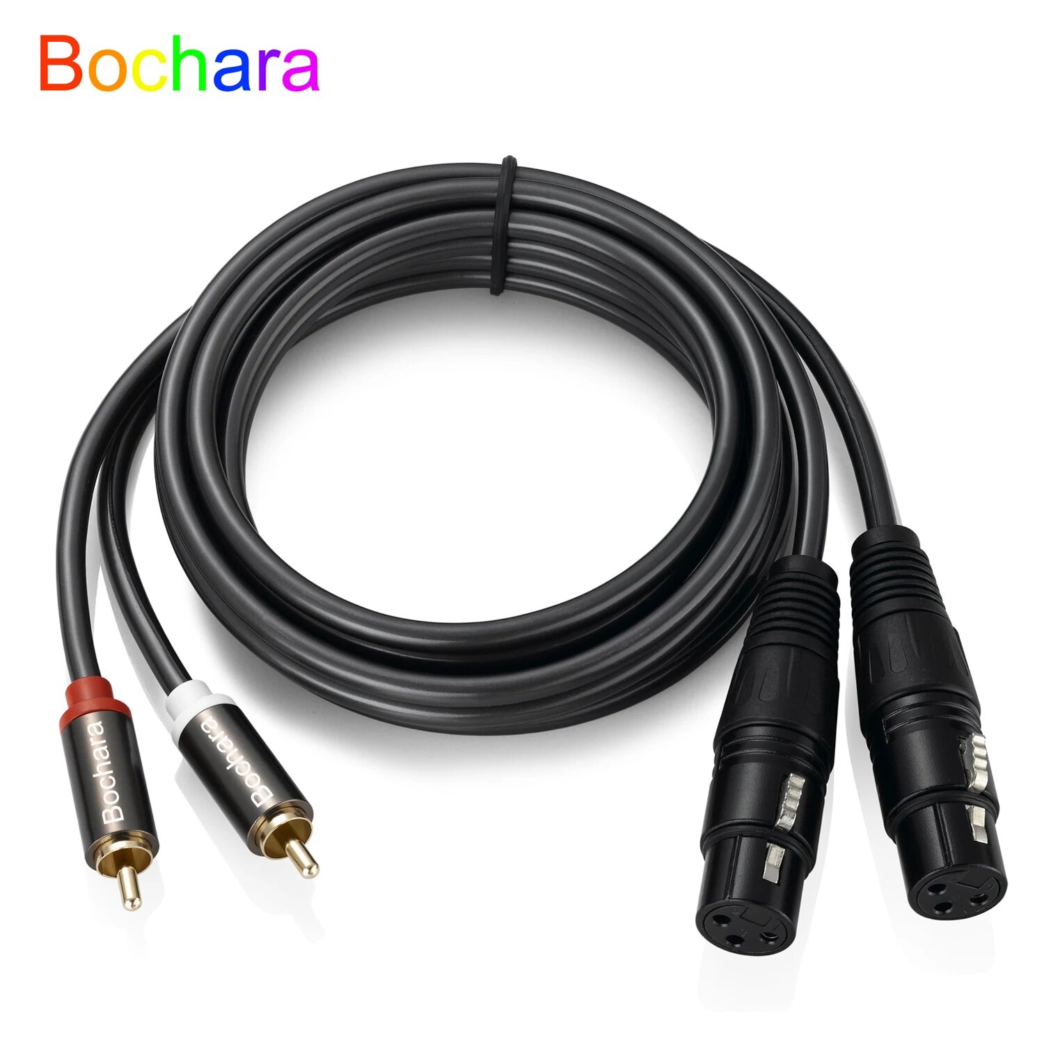 Аудиокабель Bochara 2RCA на двойной XLR Female OFC, экранированный для усилителя, микшера, динамиков 1,5 м, 3 м