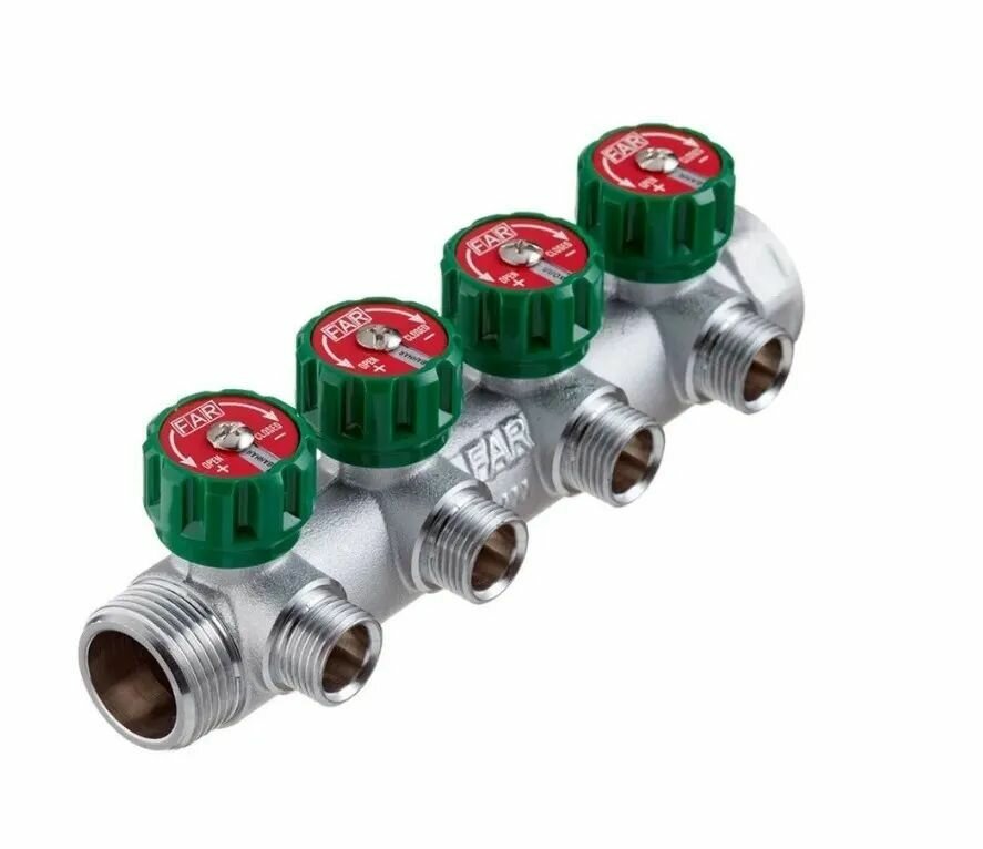 Регулирующий коллектор FAR 3/4" (ВР-НР) с 4 отв. 1/2" НР, трубная резьба евроконус, арт. (FK 3824 3412 TP)