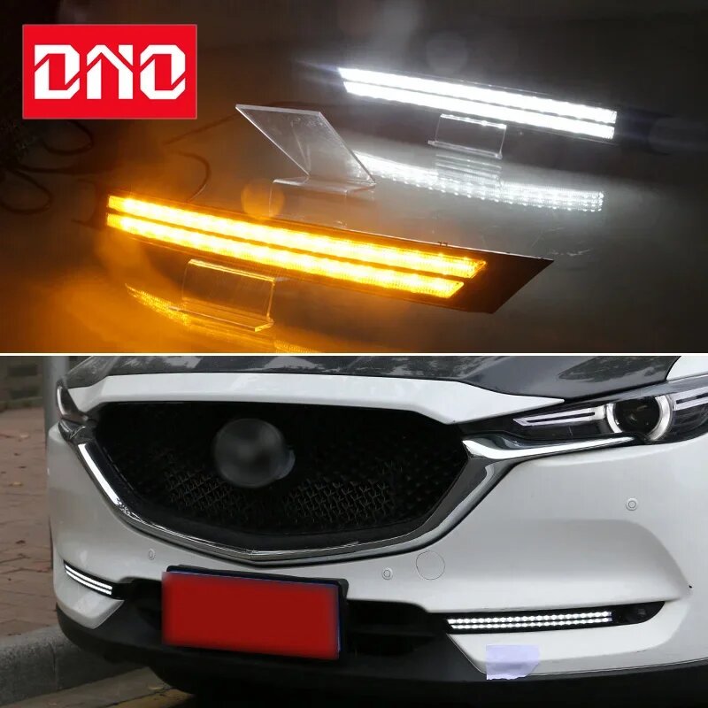 Автомобильные дневные ходовые огни, дневные ходовые огни для Mazda светодиодный CX5 2017 2018 2019, желтые указатели поворота, дневные ходовые огни