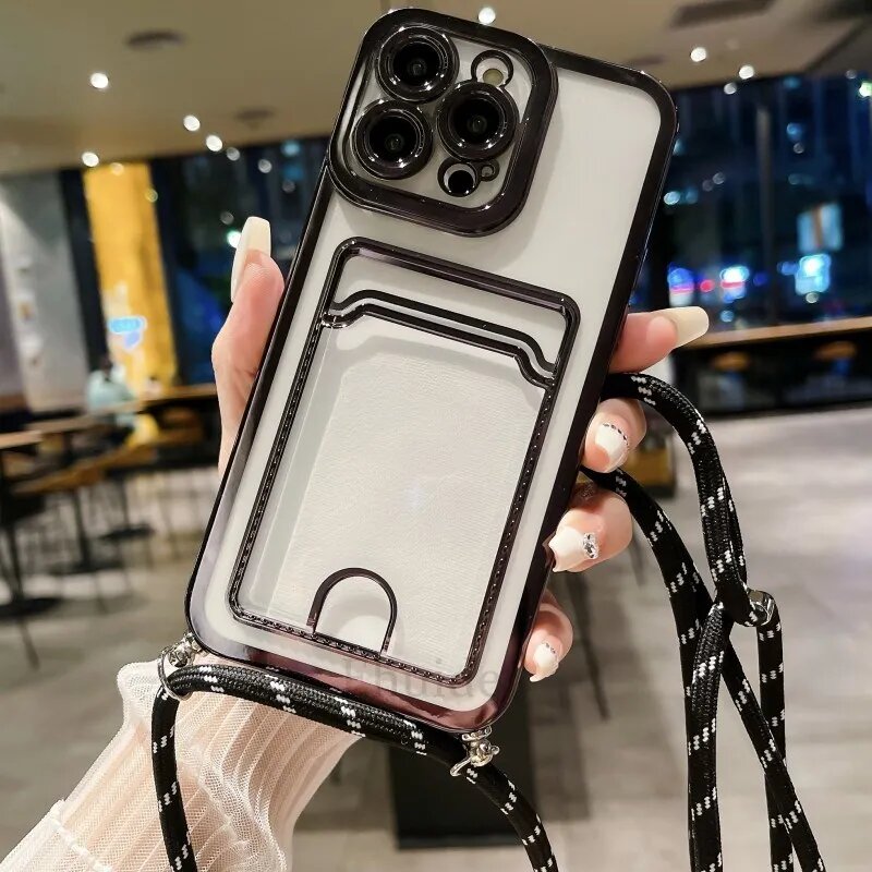 Чехол с ремешком через плечо для Samsung Galaxy A55 A35 A25 A15 A54 A34 A24 A14 S24 Ultra, ожерелье со шнурком, прозрачный чехол-кошелек