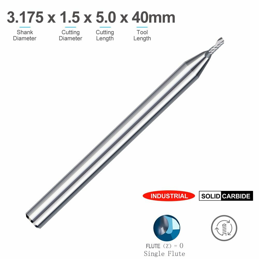 Фреза спиральная однозаходная XCAN по алюминию, 3,175х1,5х5х40мм