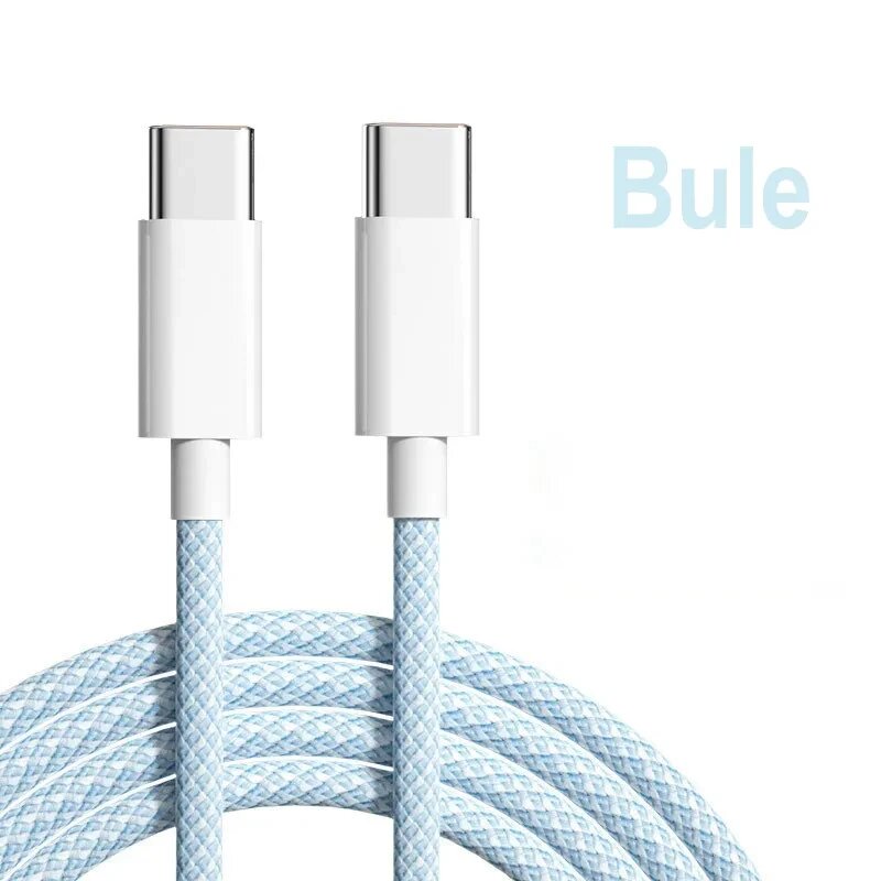 Плетеный USB-C кабель 1м, Blue, 5A, передача данных