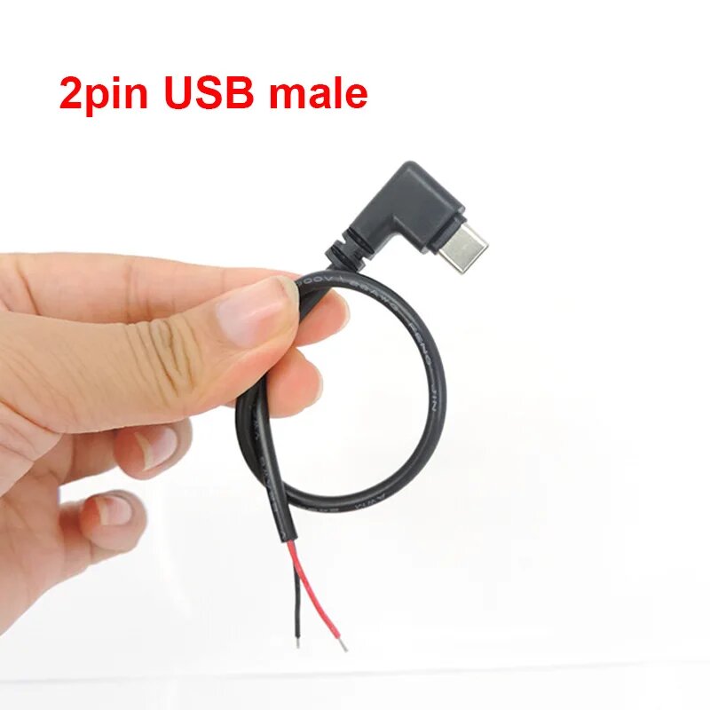 USB Type-C кабель 2-контактный/4-контактный 25см/100см/200см черный 0.25m, 2pin elbow head