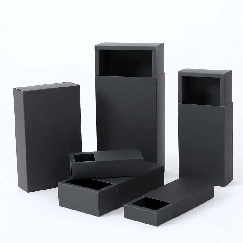 Подарочные коробки из крафт-бумаги, набор из 10 штук Черный, Black, Inner 14x7x3cm