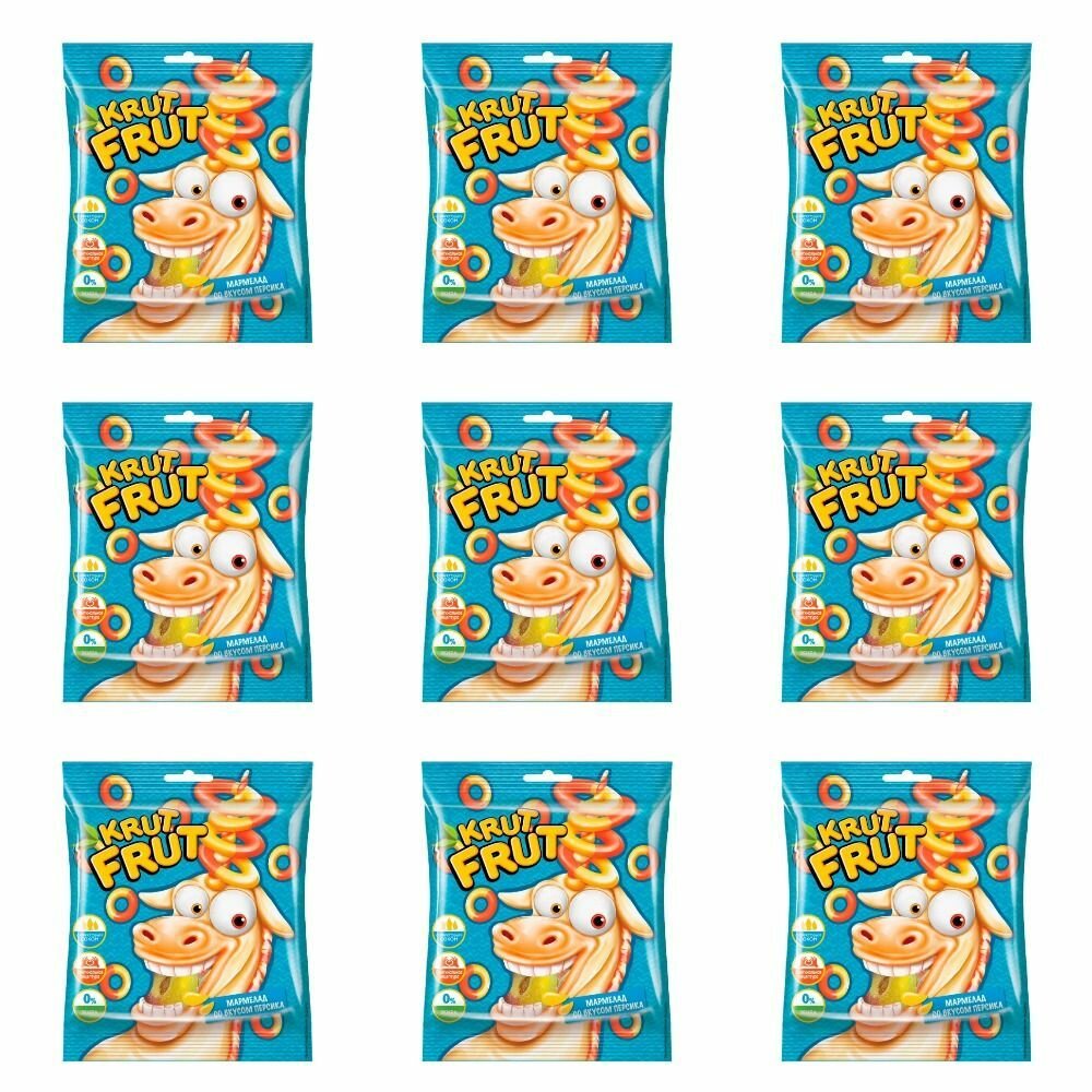 KrutFrut Мармелад жевательный, Колечки со вкусом персика, 70 г - 9 шт