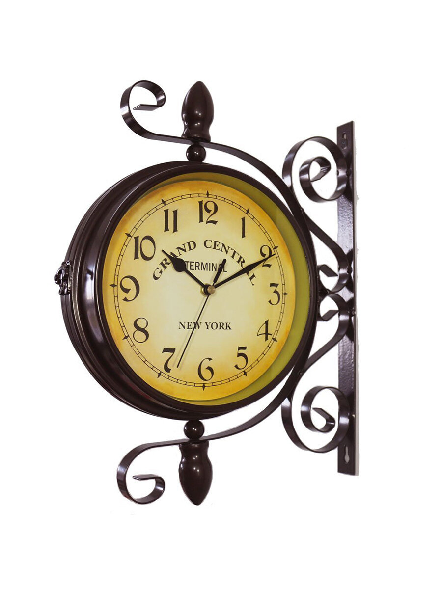 Настенные часы "Wall Clock", механические, круглые, 37х28 см, металл, коричневые — фото 1
