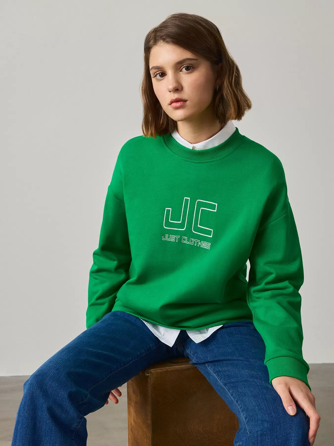 Свитшот JUST CLOTHES, размер L, , зеленый