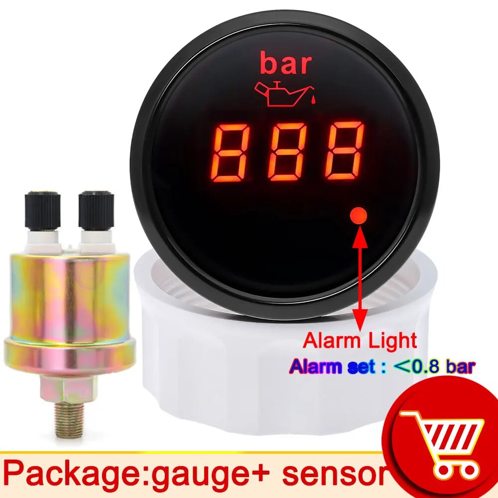 HD Универсальный бензиновый измеритель 52 мм Датчик давления масла с сигнализацией светильник 0-10 бар автомобильный масляный пресс Датчик 1/8 NPT для грузового судна gauge and sensor