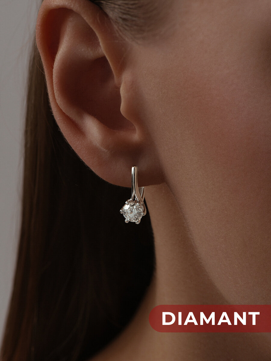 Серьги, белое золото, 585 проба, рубин, бриллиант выращенный