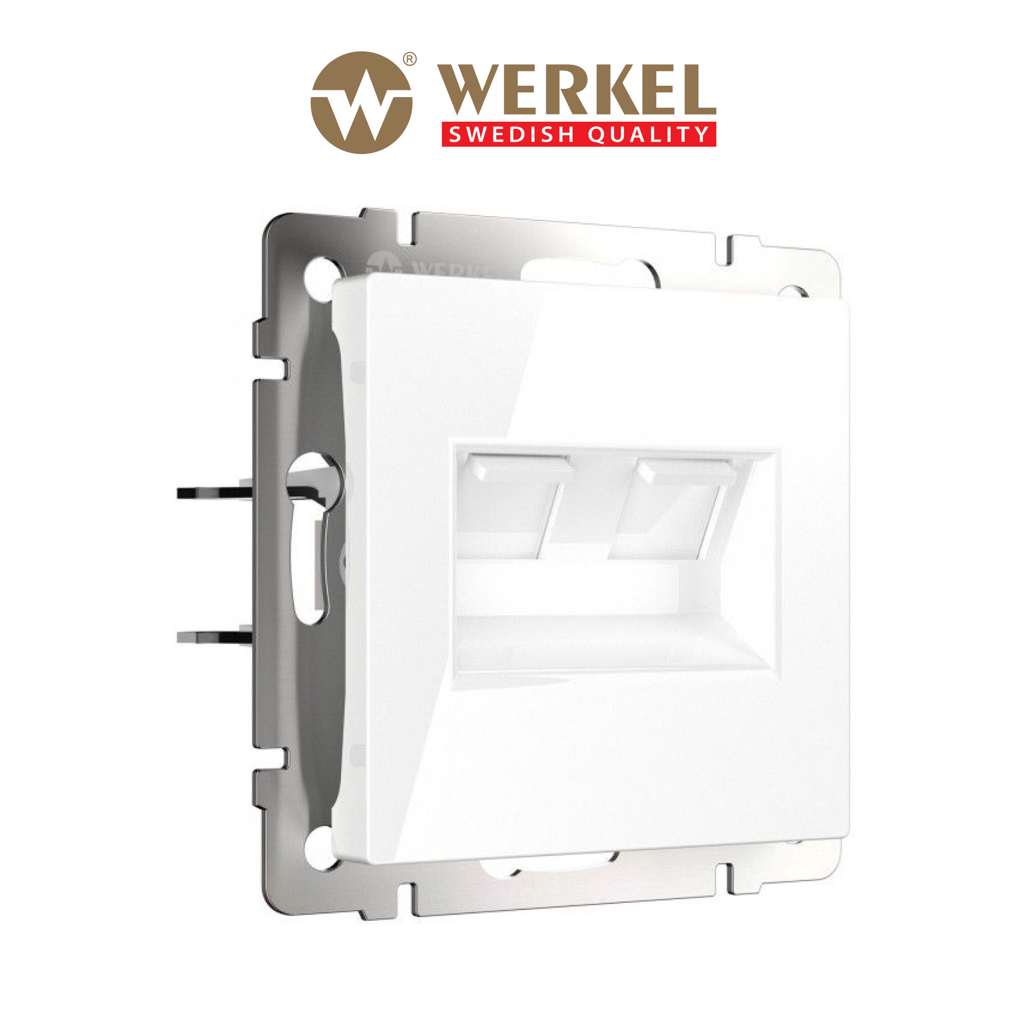 Розетка двойная Ethernet RJ-45 белая WL01-RJ45+RJ45 Белый, Серый (Werkel, 4690389073526)
