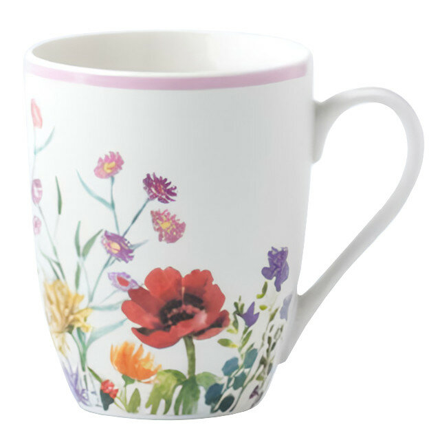 Кружка TODELIA "Ботаника", розовая каемка, 340мл, костяной фарфор