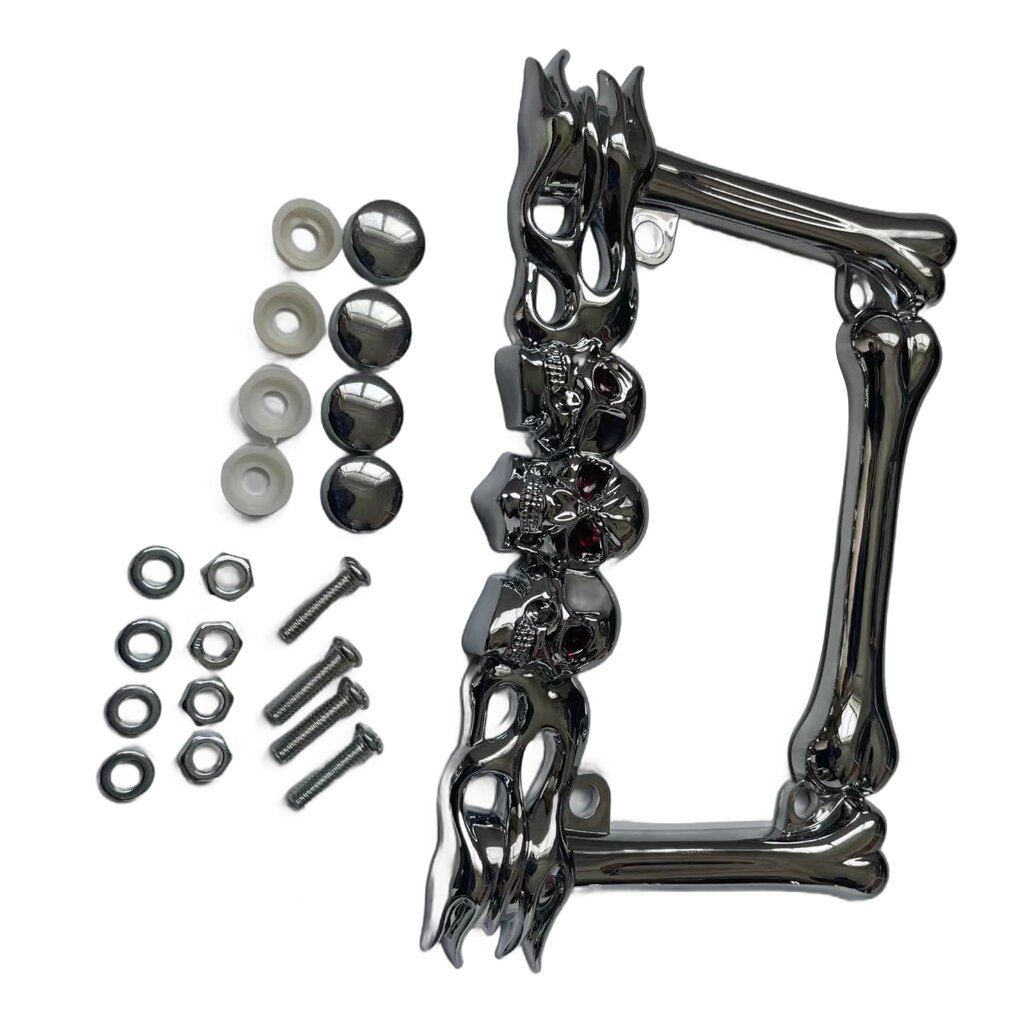 Инструменты для мототехники, Рамка номерного знака мотоцикла череп - серебряный