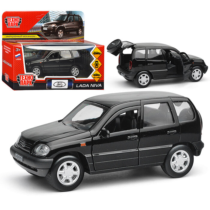 Машина металл LADA NIVA 12 см, (двери, багаж, черный) инерц, в коробке