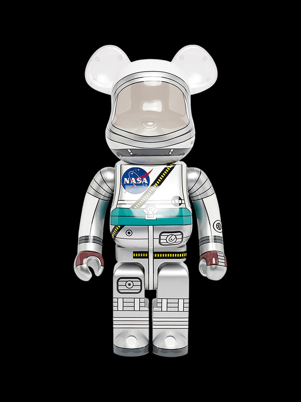 Коллекционная оригинальная фигура Bearbrick Project Mercury Astronaut 400% 100% / 28 см высота / Серебряный