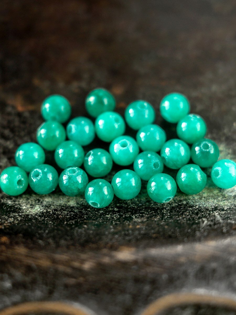 Бусины имитация Нефрита 48 шт. из натурального камня, размер 4 мм, цвет аквамарин