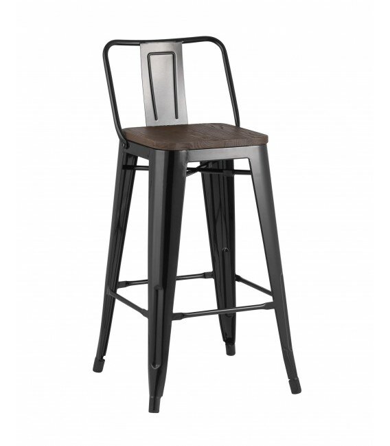 Стул полубарный TERAMO WOOD со спинкой черный глянцевый