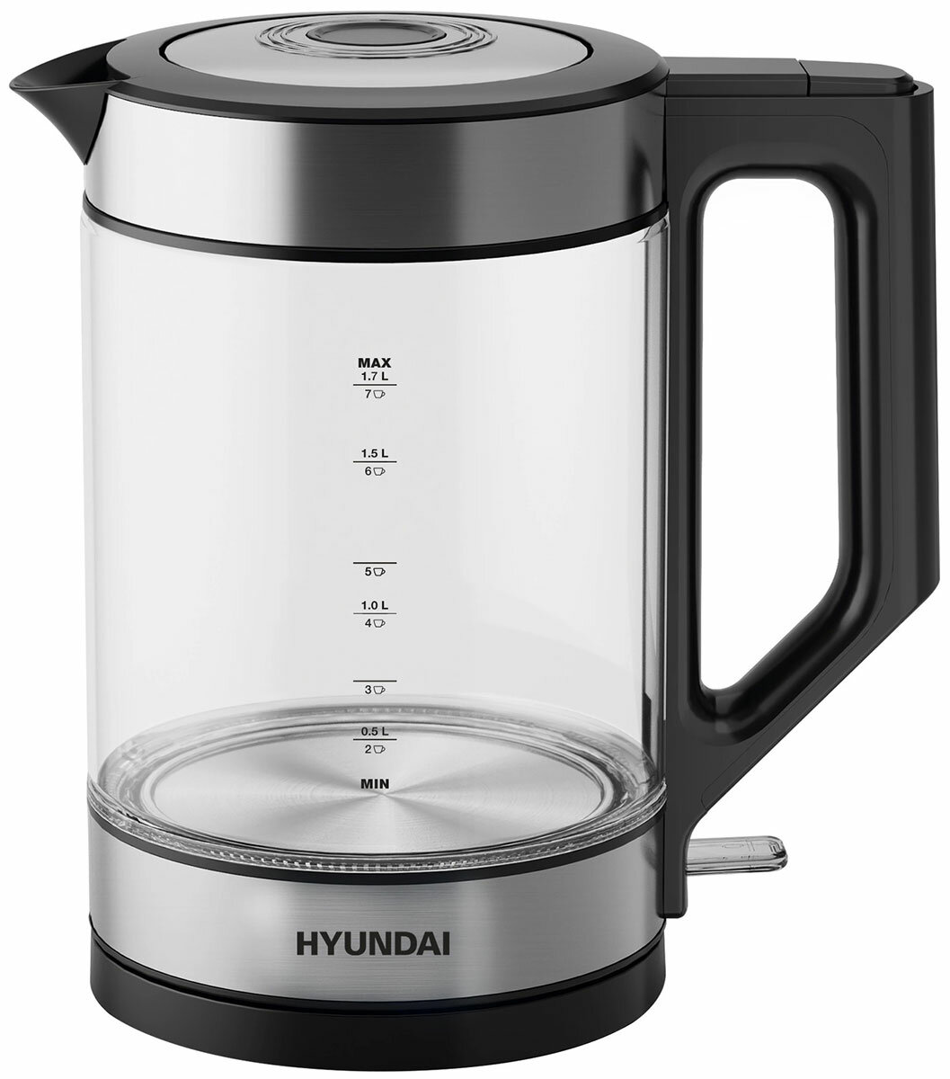 Чайник электрический Hyundai HYK-G3509, 1.7 л, 2200 Вт, (черный/прозрачный, стекло/пластик)