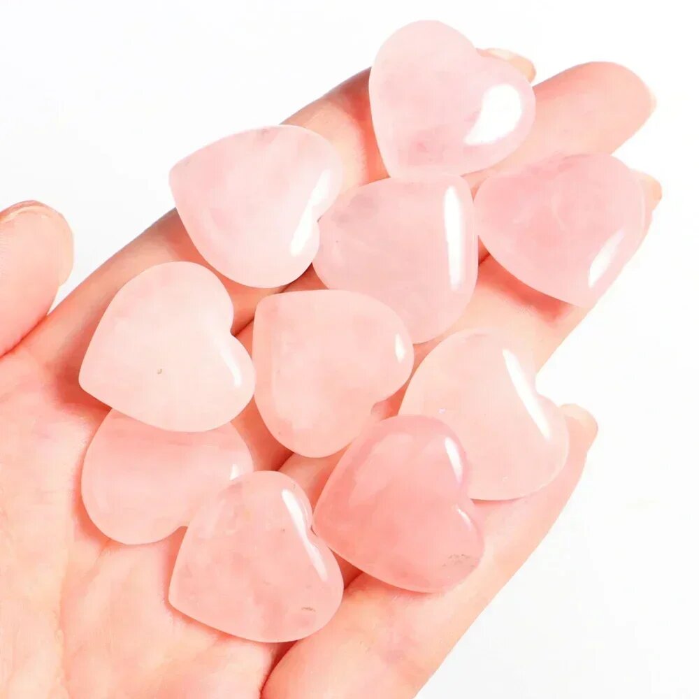 Набор из 10 натуральных кристаллов-сердечек 2 см, лазурит, аметист, кварц Розовый, Pink Quartz