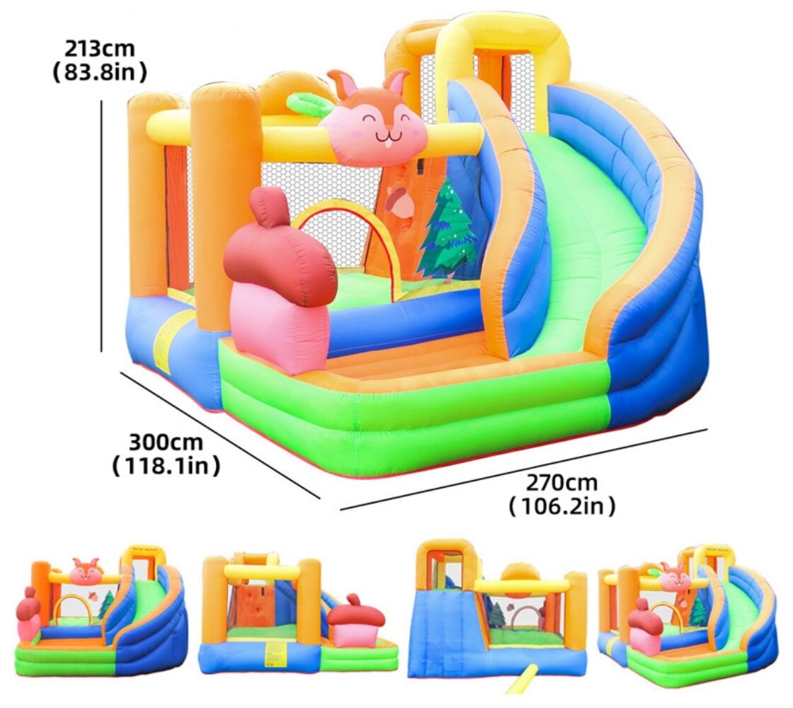 Детский надувной замок с горкой и батутом, Надувная складная игровая площадка