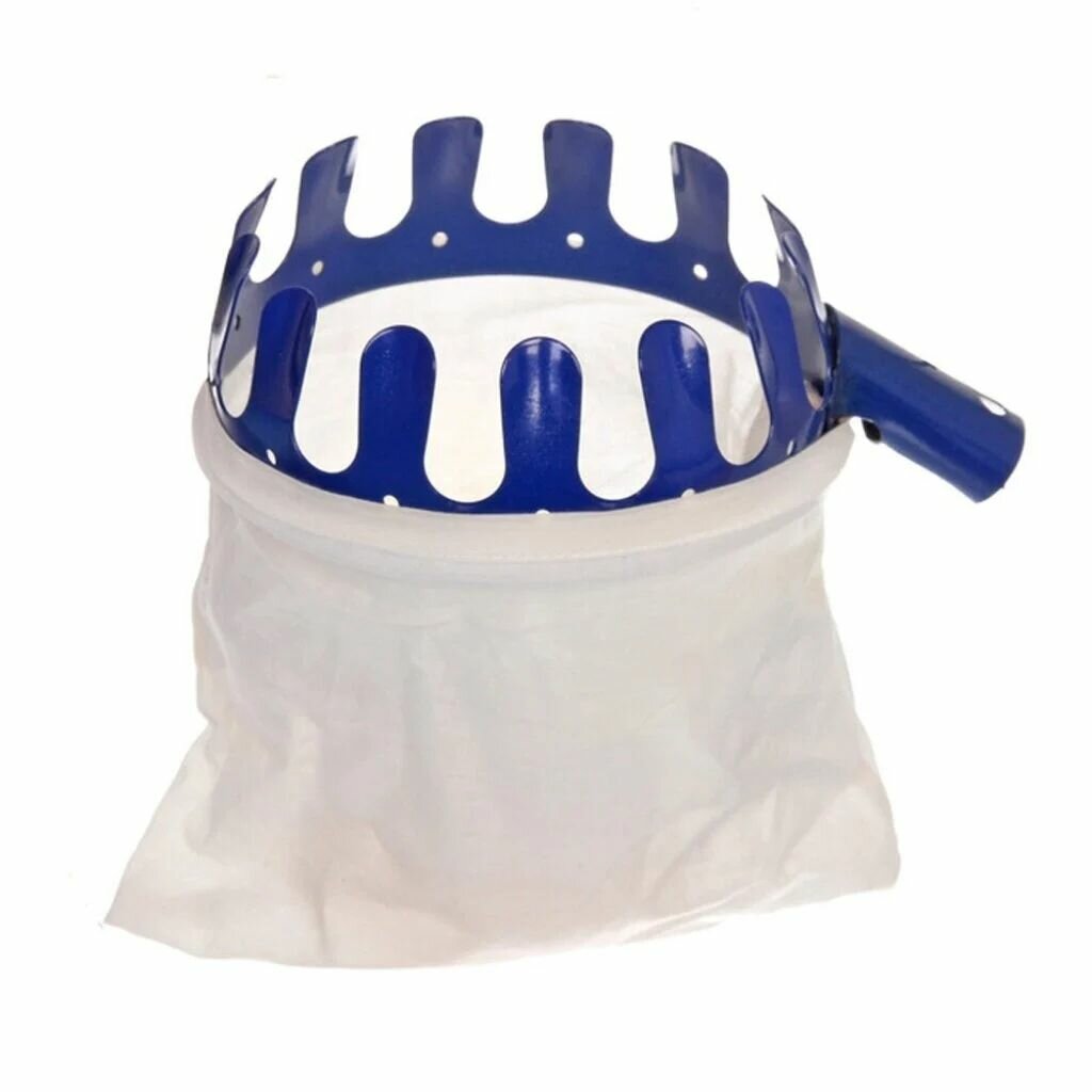 Плодосъемник Инструм-Агро металлический с тряпичным мешочком, диаметр 160 мм, тулейка 20-25 мм, цвет бело-синий