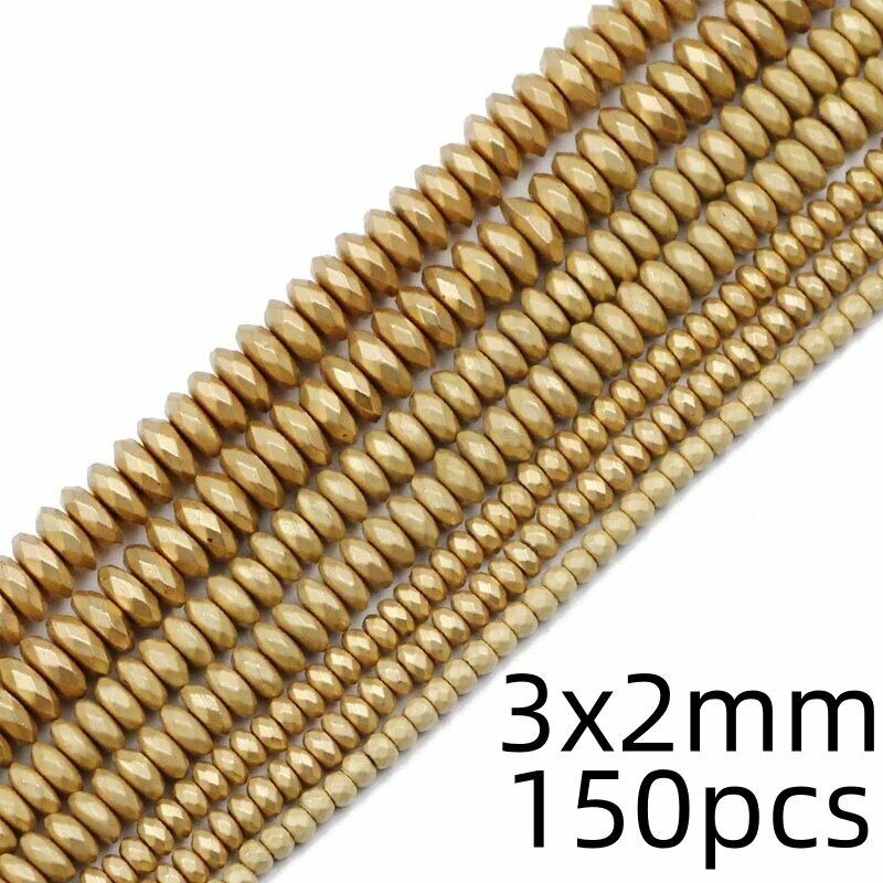 Бусины гематит позолоченные 3x2 мм, 150 шт