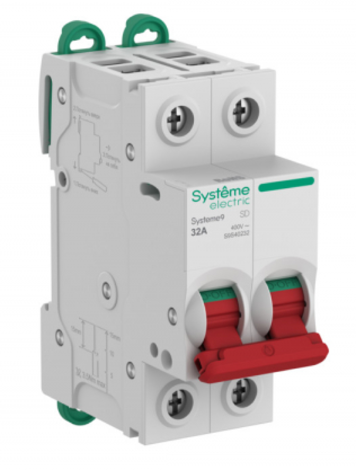 Выключатель нагрузки Systeme Electric / Систем Электрик Systeme9, 2Р 32А 400В, S9S40232 / разъединитель