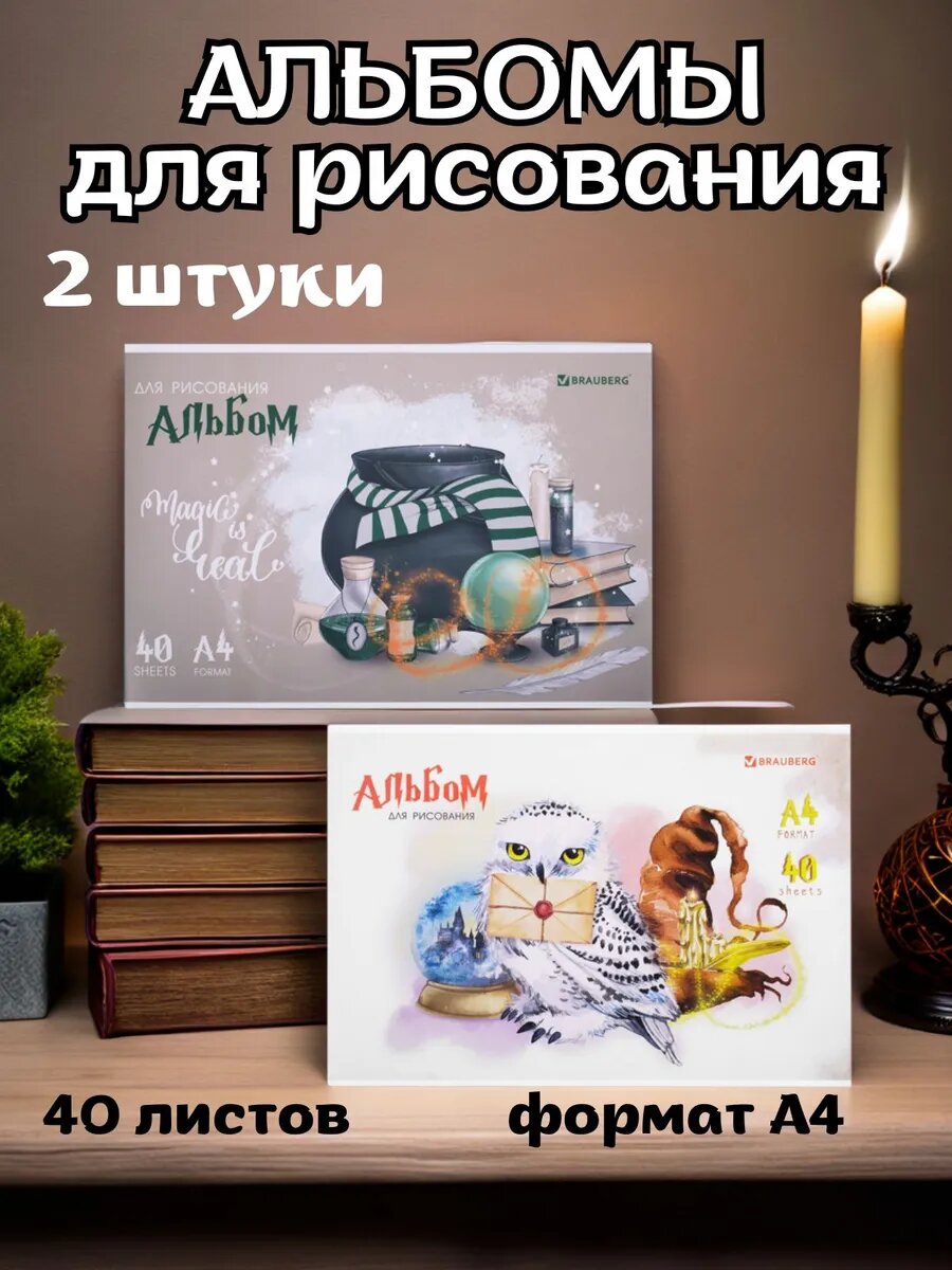 Альбом для рисования 40 листов формат А4 на скобе 2 штуки