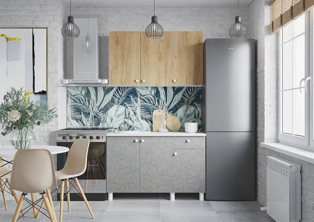 Кухня POINT 1200*2108*600 мм, Крафт золотой/ Бетон, ЛДСП (Е1), столешница в комплекте