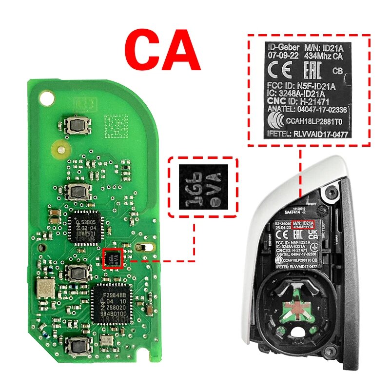 CN006133 Оригинальный FCC N5F-ID21A для BMW G Classis CA CG Smart Key дистанционного управления 4/3 + 1 микросхема тройного ключа: 3248A-ID21A 434 МГц 49 Чип Original CA, D