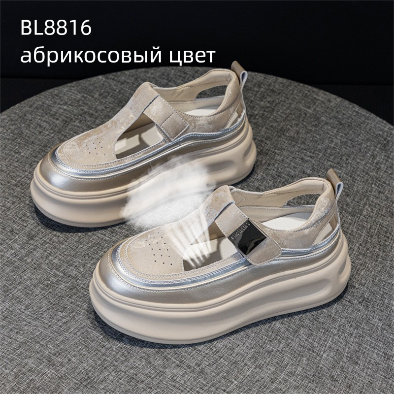 MOOCIE Женская спортивная обувь на толстой подошве, женские сандалии для улицы, новинка лета 2025 года из натуральной кожи, популярная онлайн-обувь на платформе для невысоких людей, повседневная обувь Baotou Hole