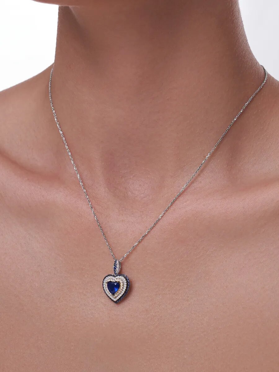 Подвеска, серебро, 925 проба, фианит, сапфир синтетический