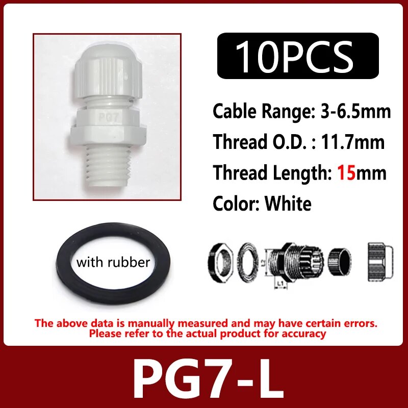 Водонепроницаемые кабельные вводы JIAF 10 шт. PG7-L-6.5 GY 10pcs