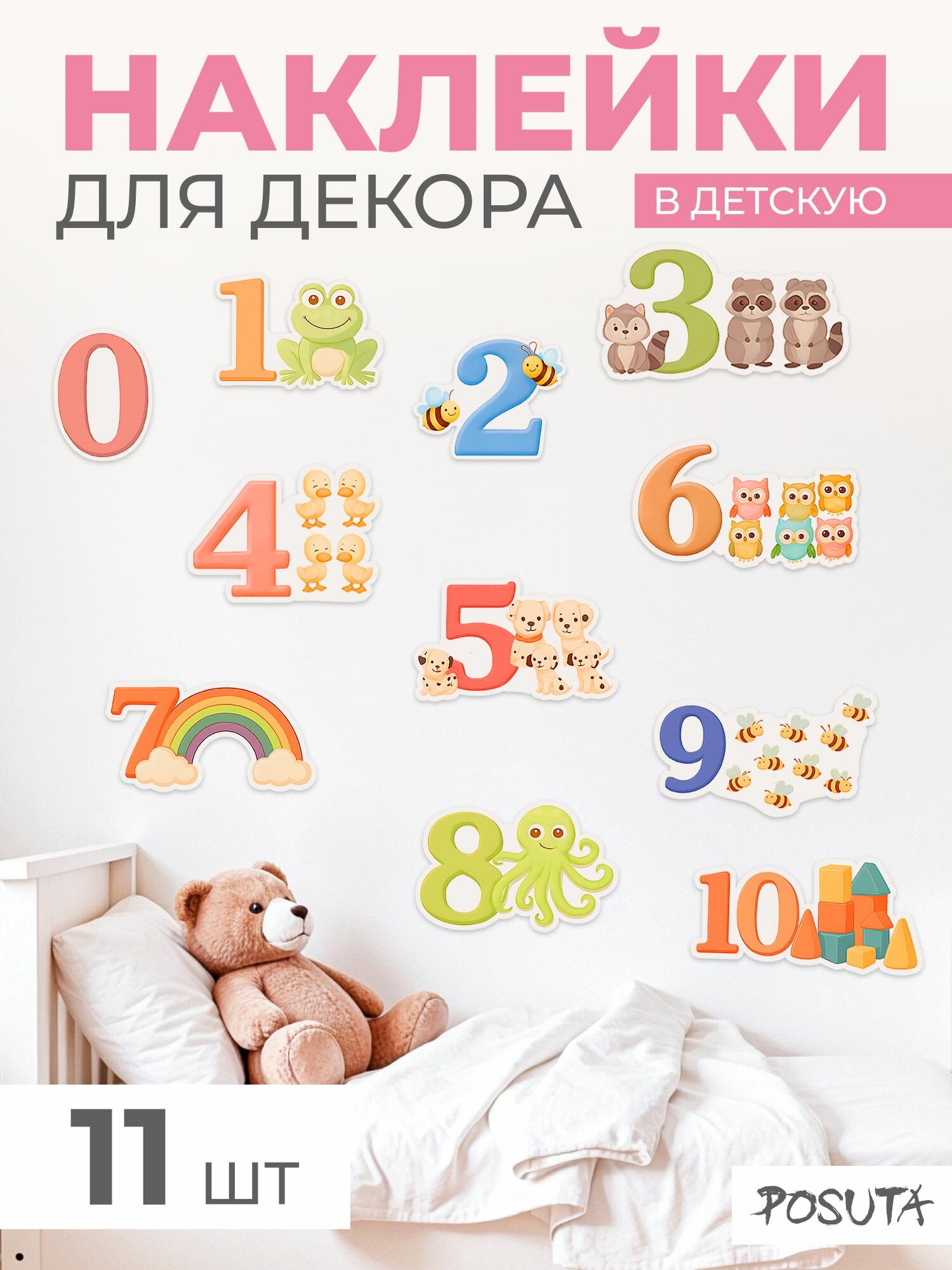 Наклейки для декора в детскую цифры 0-10