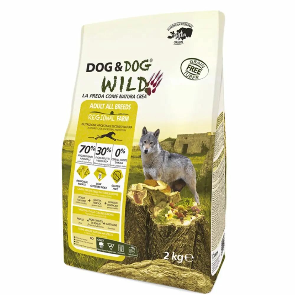 Dog & Dog Wild Regional Farm Сухой корм для собак, с курицей, уткой и кроликом, 12 кг