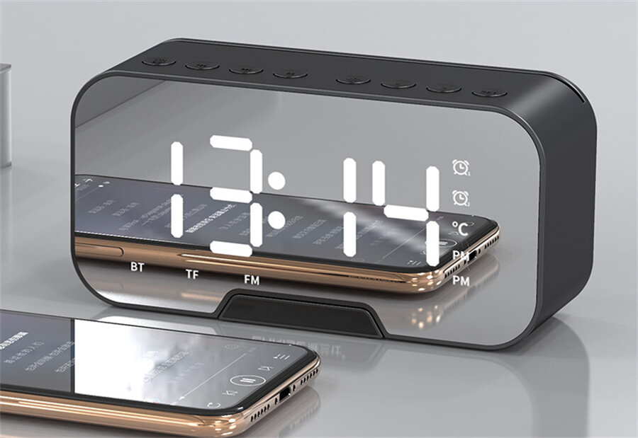 Зеркальные Часы Bluetooth Беспроводной Динамик Голосовая Трансляция Звука Будильника Новый