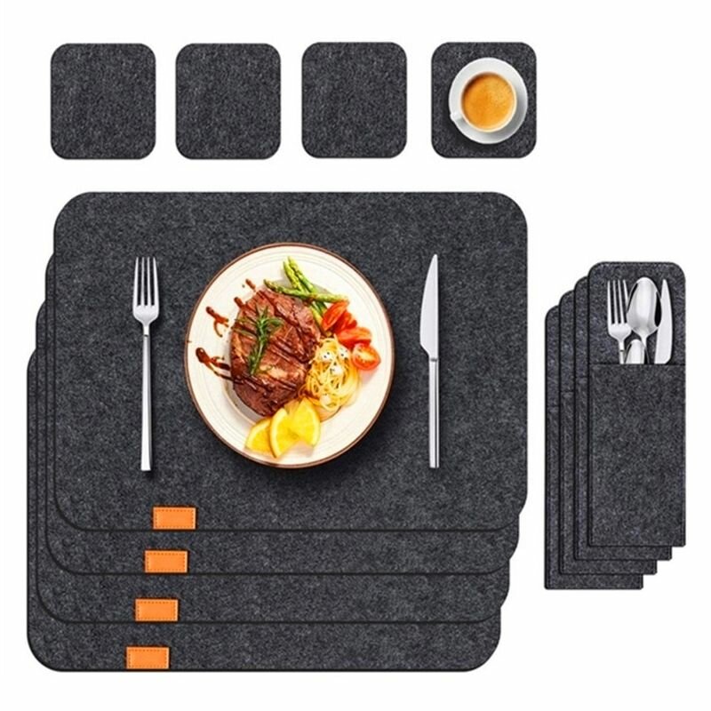 Набор войлочных ковриков для столовых приборов, темно-серый