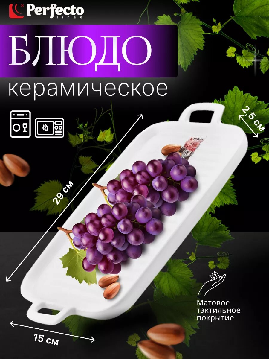 Блюдо керамическое прямоугольное PERFECTO LINEA Asian 29х15х2,5 см белый (17-112915)