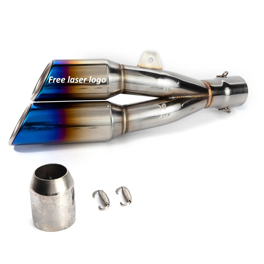 Выхлопная труба для мотоцикла 51 мм, глушитель с двойным выходом и бесплатным лазерным логотипом для Honda CBR250R R3 R25 R6 MT07 GSXR 600 Z800 Серебряный, F with AK laser logo