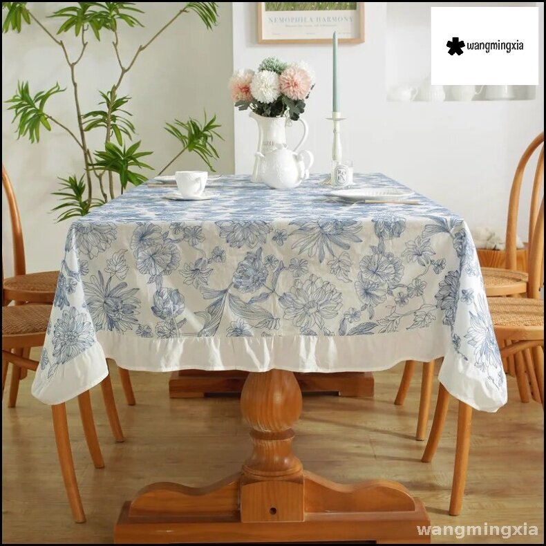 Эксклюзивная скатерть 100x140cm с синебелой вышивкой из хлопка