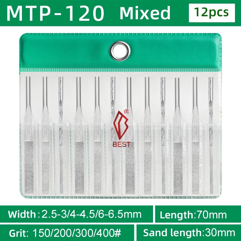 Алмазные напильники BEST MTP-120 Mixed, 12 шт, 2.5-6.5 мм, 150/200/3